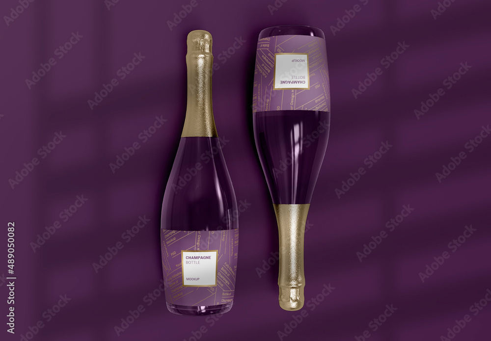 Top View Two Champagne Bottles with Shadow Stock Template | Adobe Stock