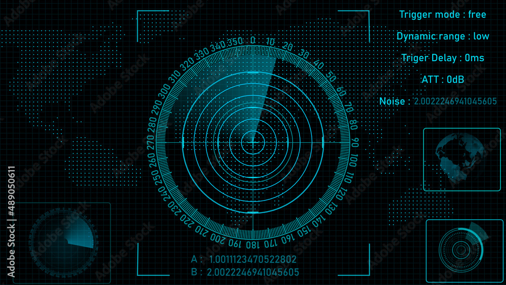 Radar HUD Screen Animation 4K. Motion graphic of colorful sonar radar ...