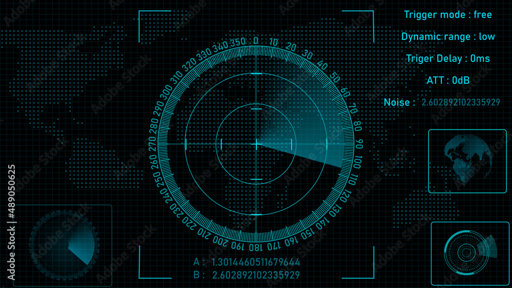 Radar HUD Screen Animation 4K. Motion graphic of colorful sonar radar ...
