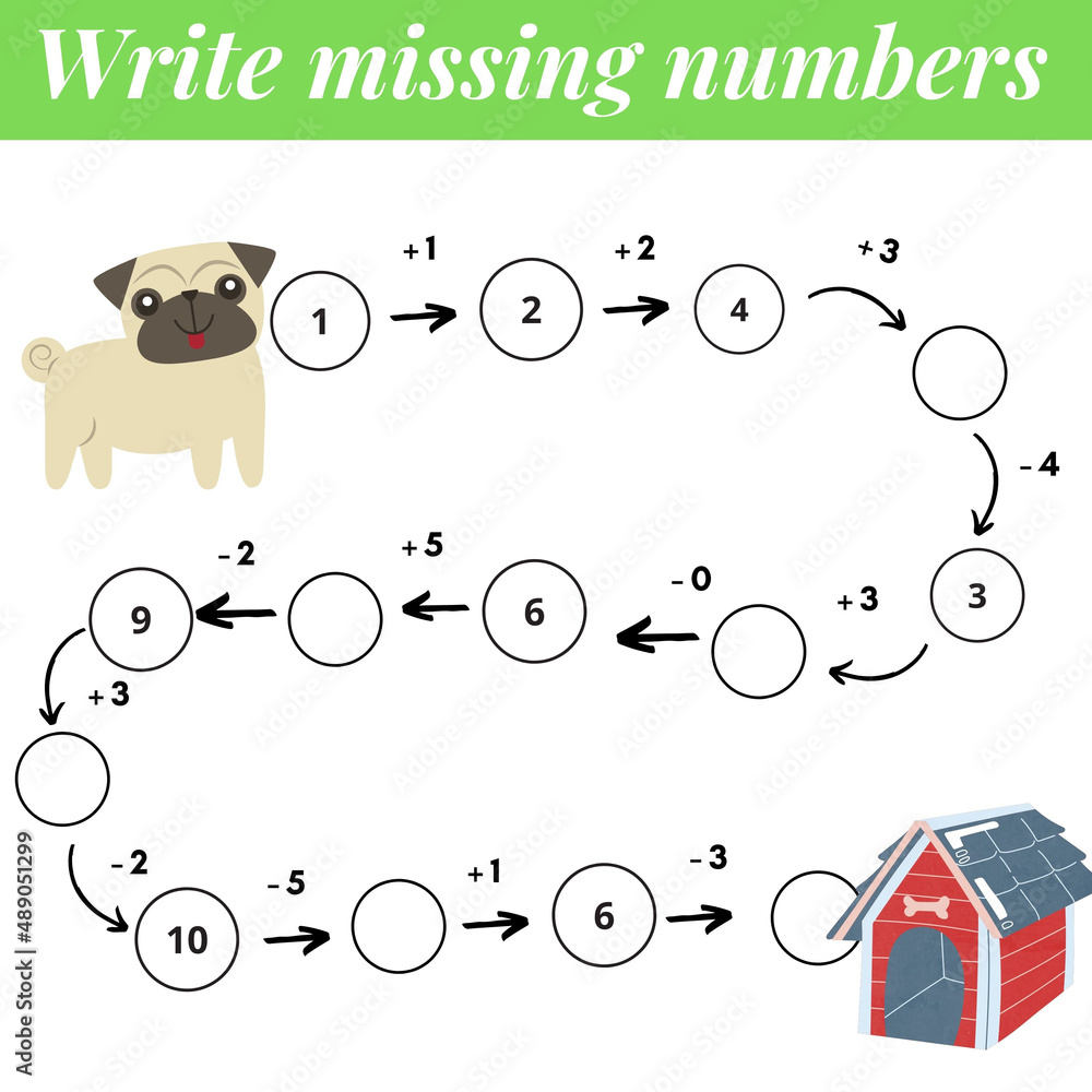 Mathematics educational game for children. Complete the row, write ...