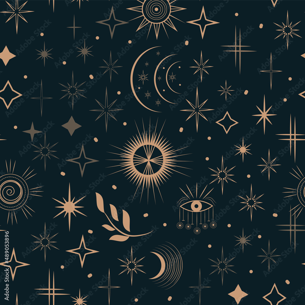 Star seamless pattern and Boho astrology.Mystical and bohemian symbols ...