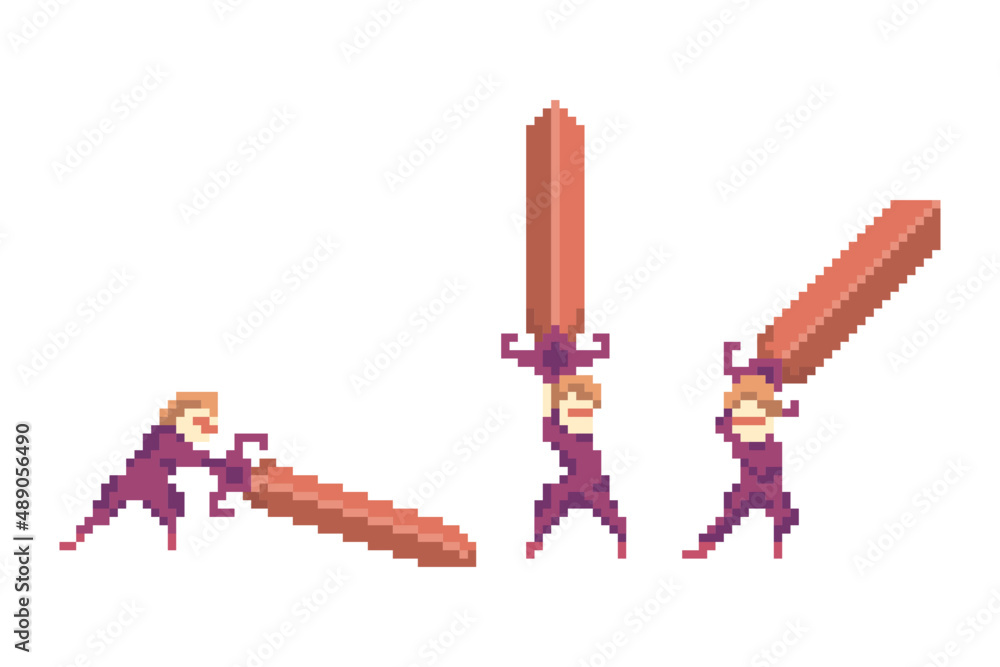 Swordsman with a huge sword. Illustration and attack animation in pixel ...