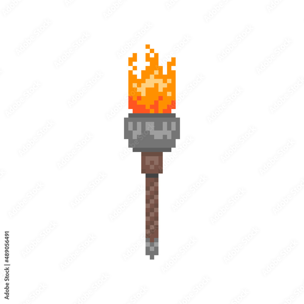 Illustration of a burning torch in pixel art style Stock Vector | Adobe ...