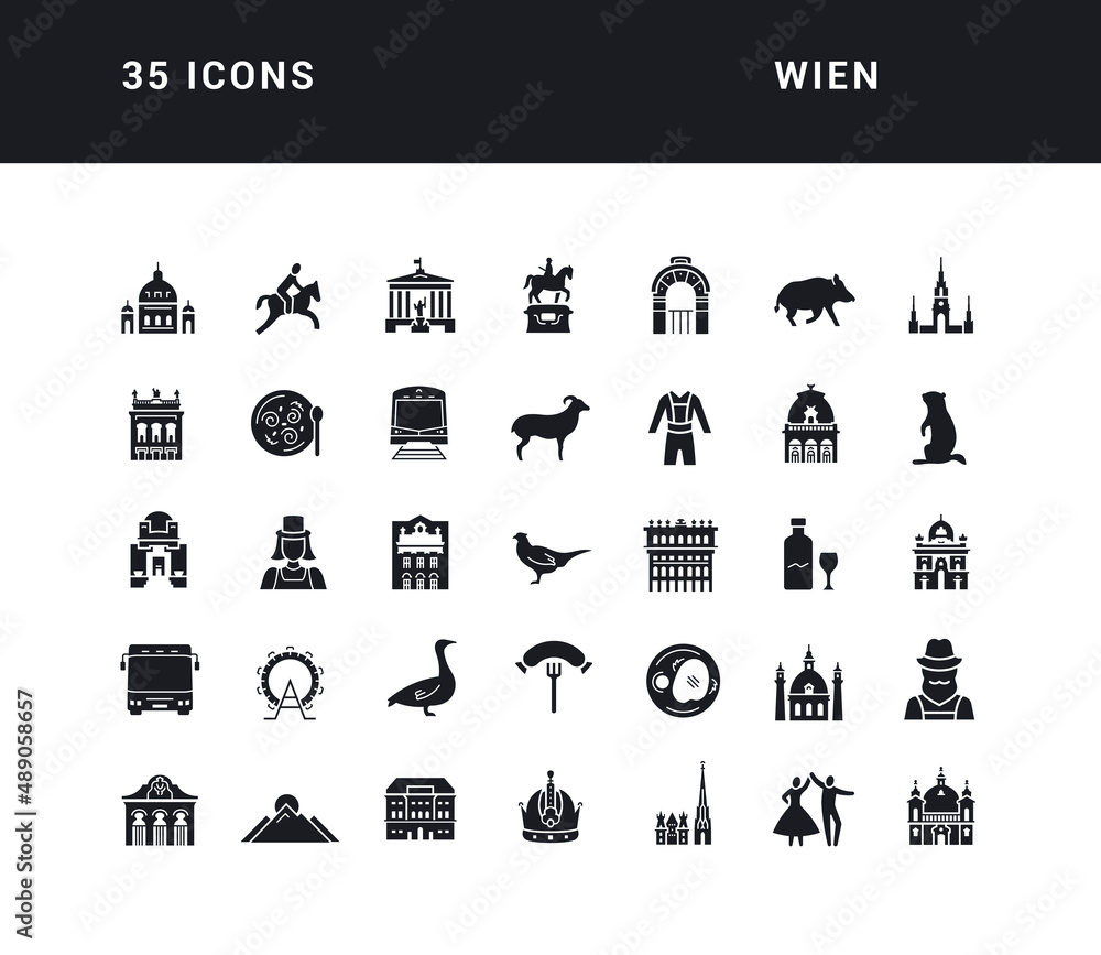 Wien. Collection of perfectly simple monochrome icons for web design ...