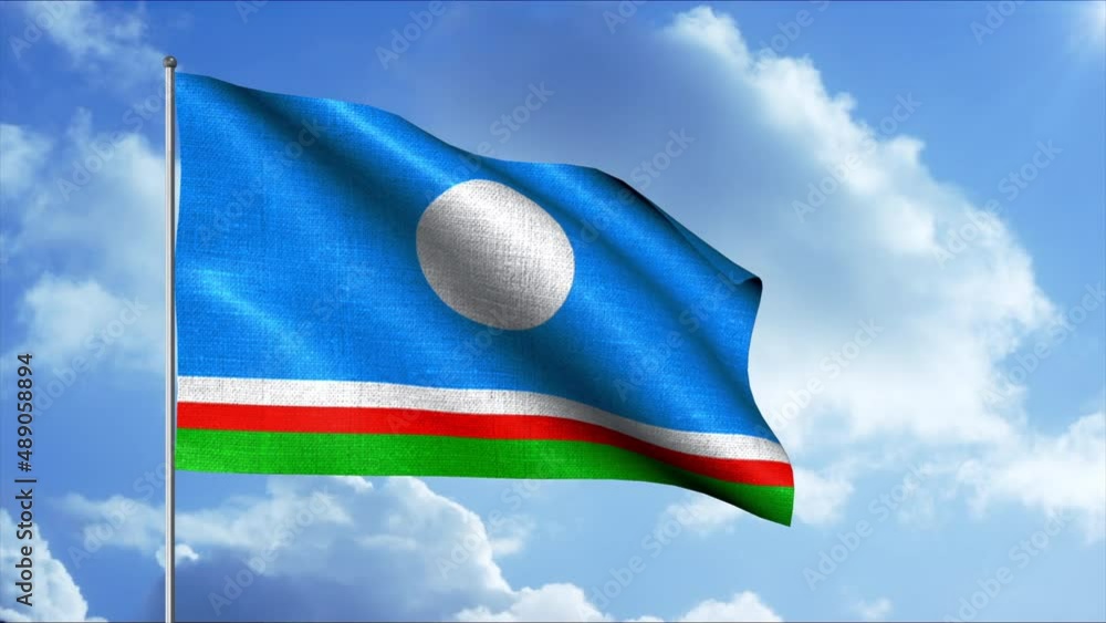 The flag of the Sakha Republic.Motion. The flag of Yakutia is blue with ...