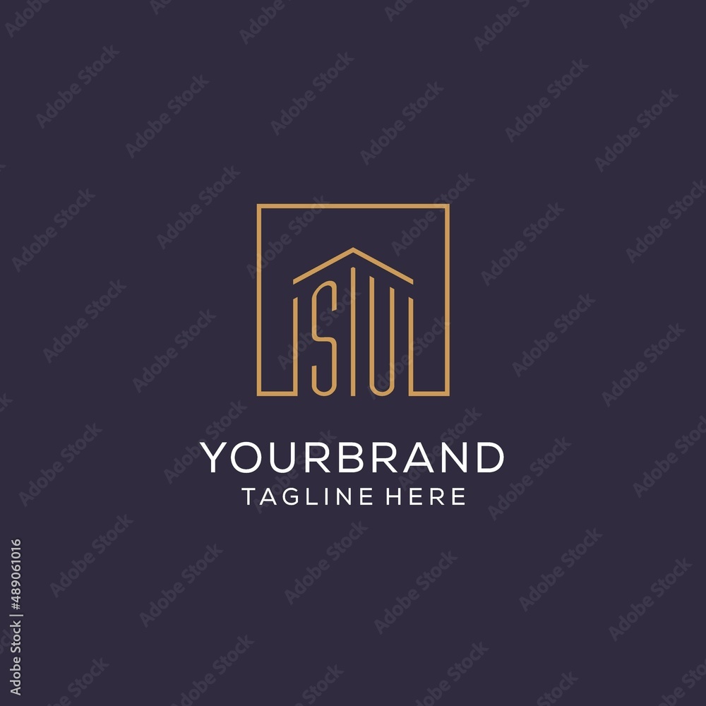 Initial SU logo with square lines, luxury and elegant real estate logo ...
