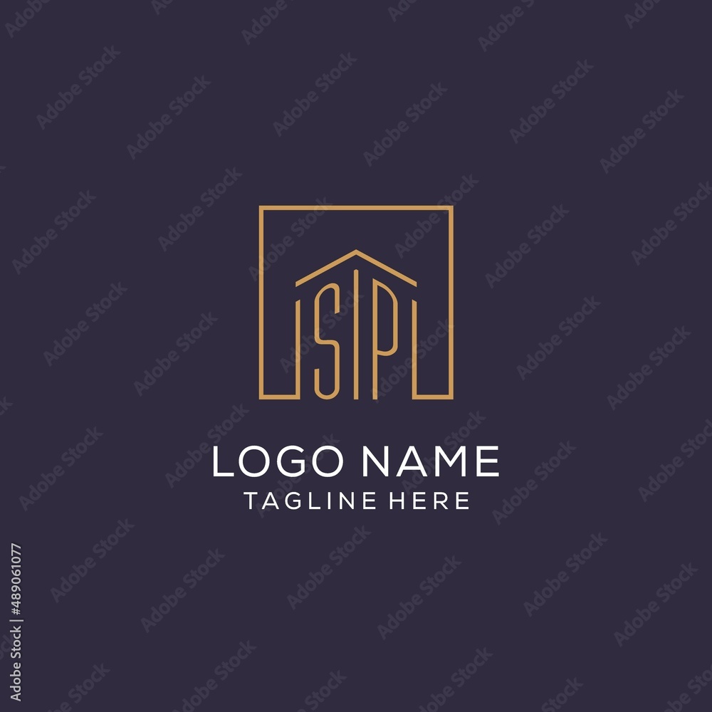 Initial SP logo with square lines, luxury and elegant real estate logo ...