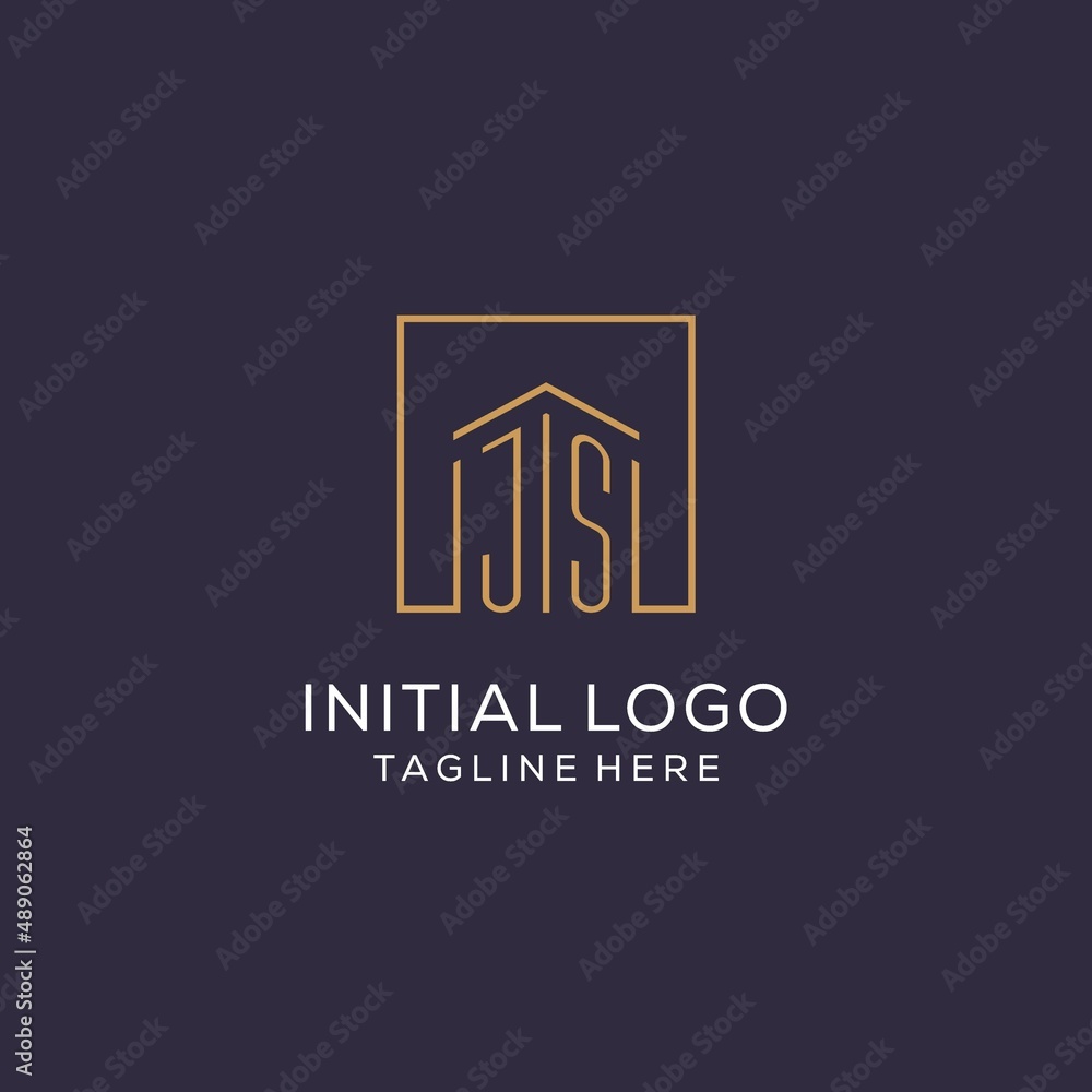 Initial JS logo with square lines, luxury and elegant real estate logo ...