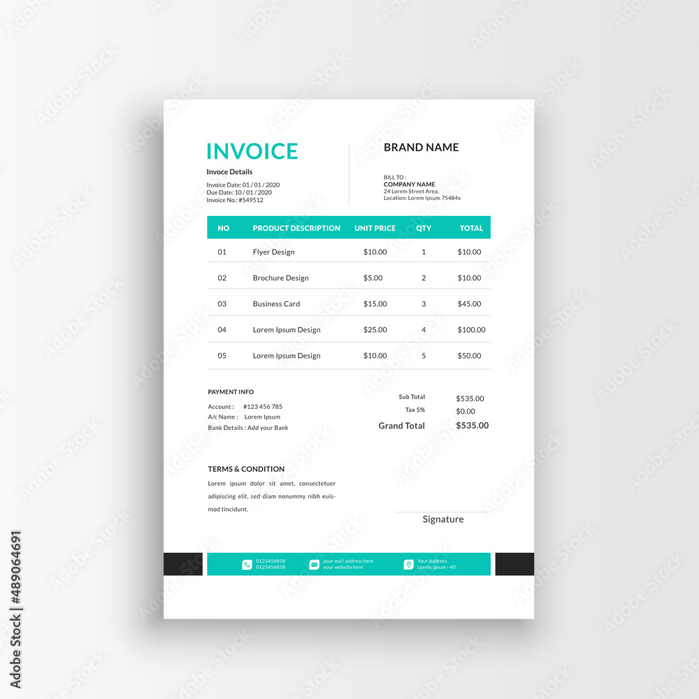 minimalist business invoice template vector, receipt voucher, sales ...