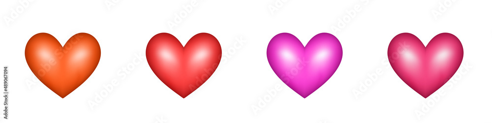 Set of 3d hearts. Set of hearts of different colors. Vector clipart ...