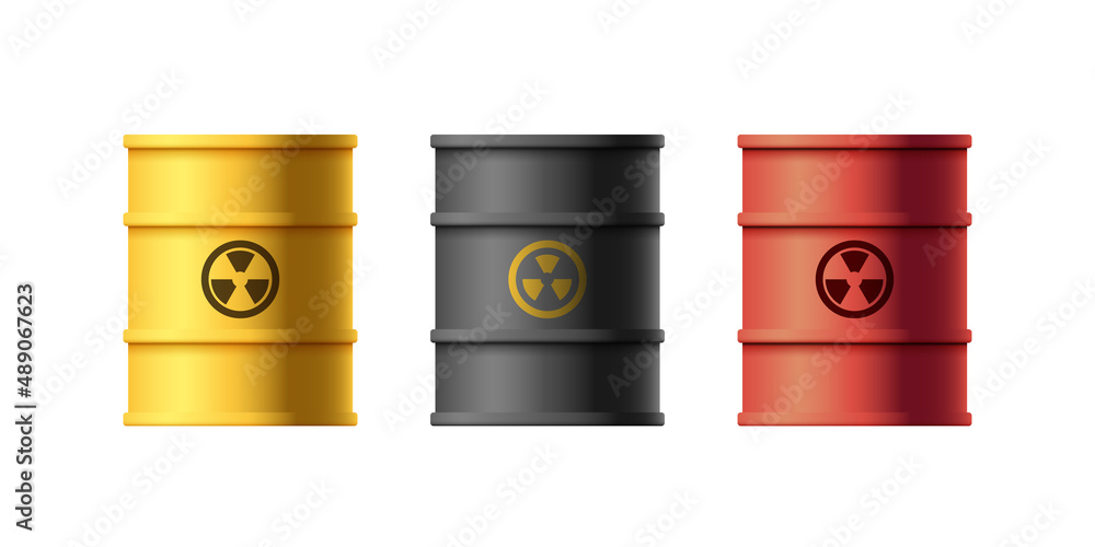 Set of barrels for chemical waste. Barrel with toxic waste. Vector ...