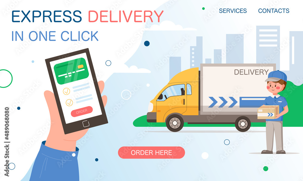 Express delivery vector banner. Online shipping services banner ...