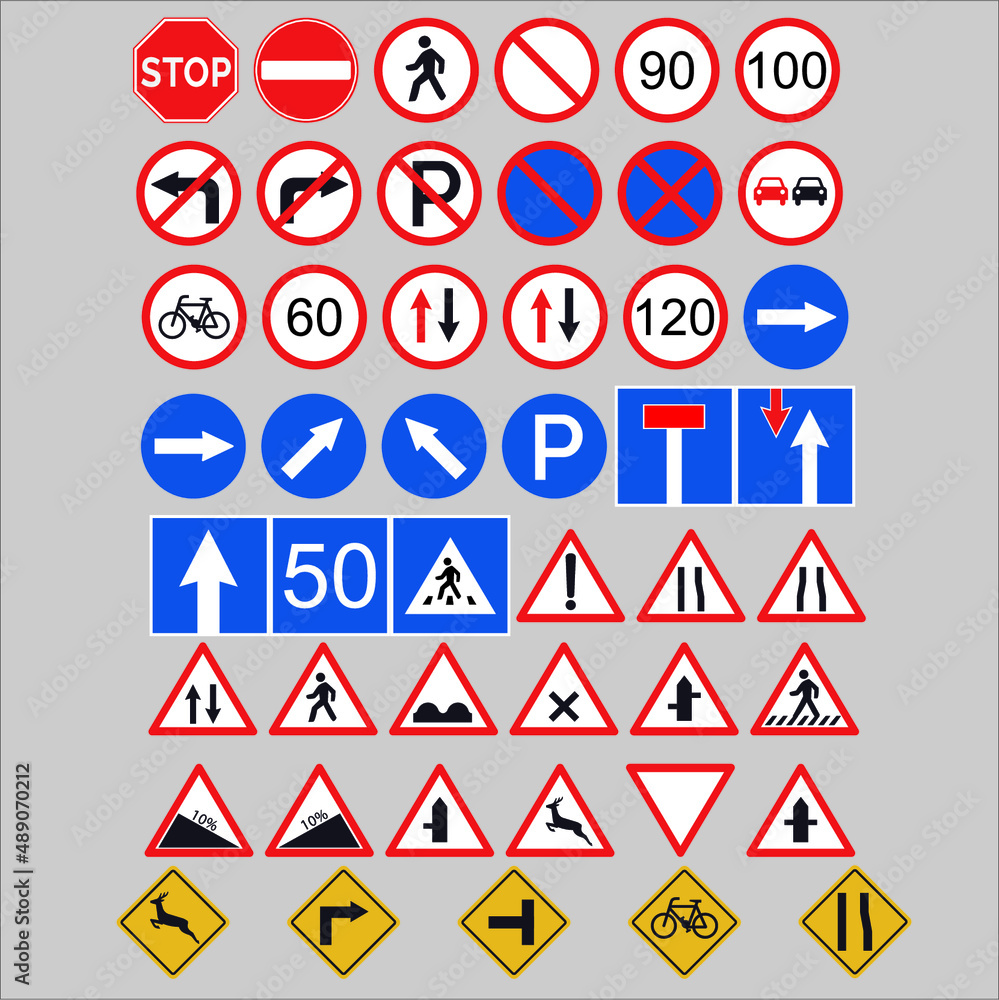 traffic rules, road signs vector, prohibition signs, road safety, stop ...