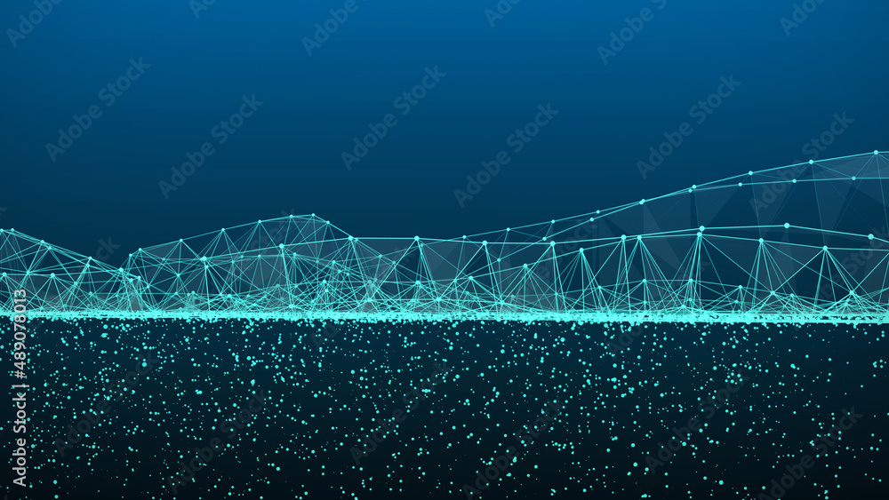 The scene of creating a network connection from particles. Futuristic ...