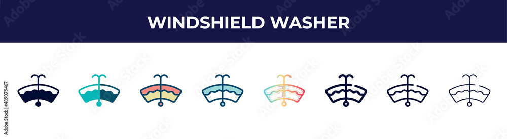 windshield washer icon in 8 styles. line, filled, glyph, thin outline, colorful, stroke and ...