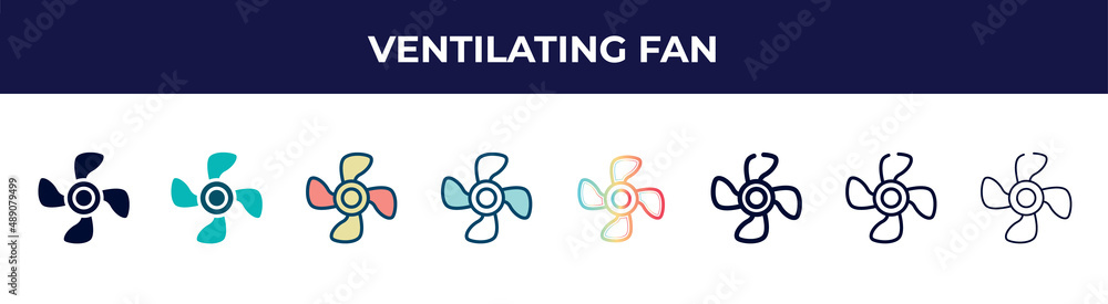 ventilating fan icon in 8 styles. line, filled, glyph, thin outline ...