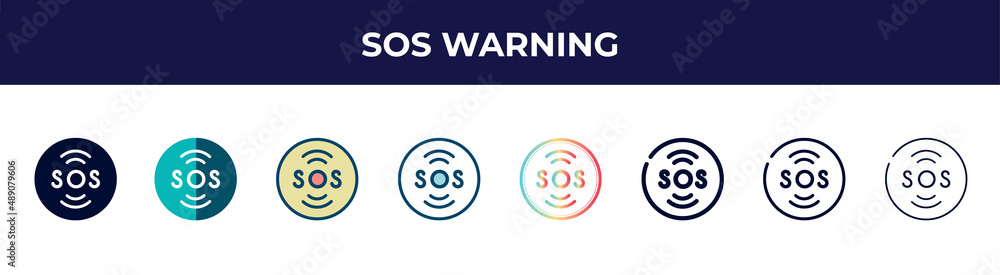 sos warning icon in 8 styles. line, filled, glyph, thin outline ...