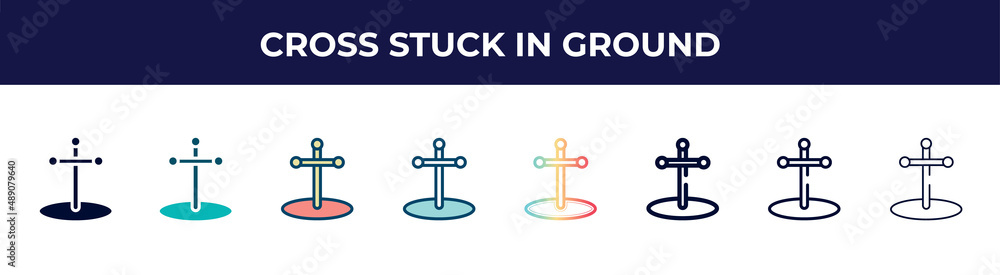 cross stuck in ground icon in 8 styles. line, filled, glyph, thin ...