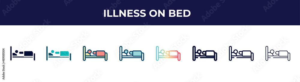 illness on bed icon in 8 styles. line, filled, glyph, thin outline ...
