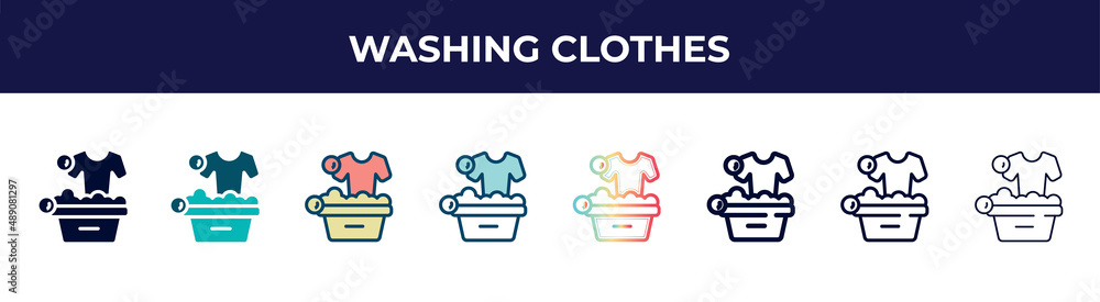 washing clothes icon in 8 styles. line, filled, glyph, thin outline ...