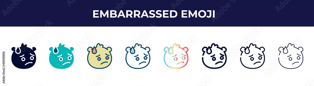 embarrassed emoji icon in 8 styles. line, filled, glyph, thin outline ...