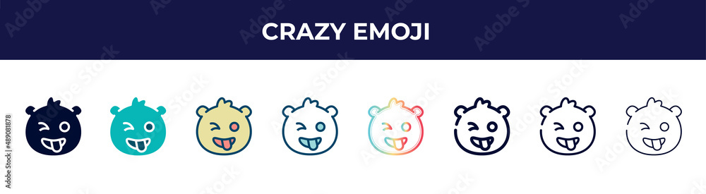 crazy emoji icon in 8 styles. line, filled, glyph, thin outline ...