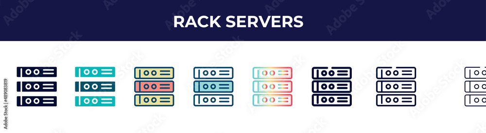 rack servers icon in 8 styles. line, filled, glyph, thin outline ...