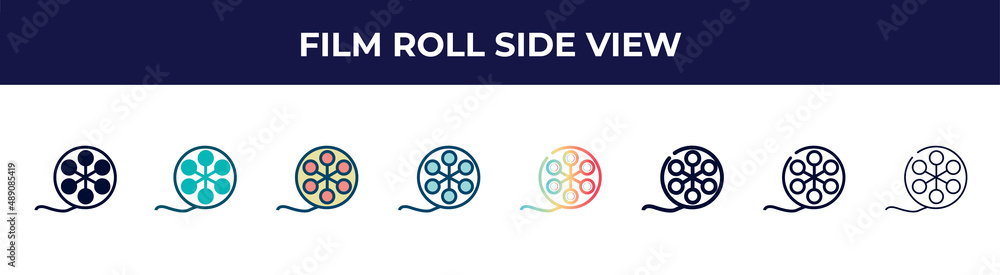 film roll side view icon in 8 styles. line, filled, glyph, thin outline ...