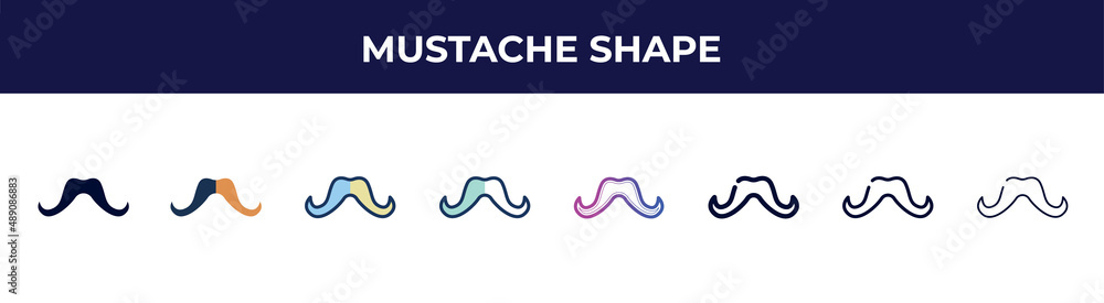 mustache shape icon in 8 styles. line, filled, glyph, thin outline ...