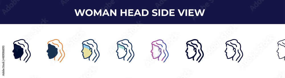 woman head side view icon in 8 styles. line, filled, glyph, thin ...