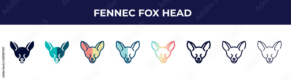 fennec fox head icon in 8 styles. line, filled, glyph, thin outline ...