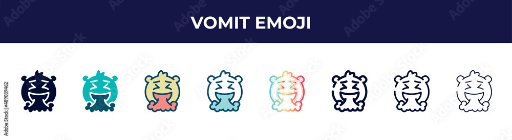 vomit emoji icon in 8 styles. line, filled, glyph, thin outline ...