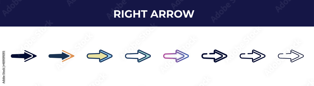 right arrow icon in 8 styles. line, filled, glyph, thin outline ...