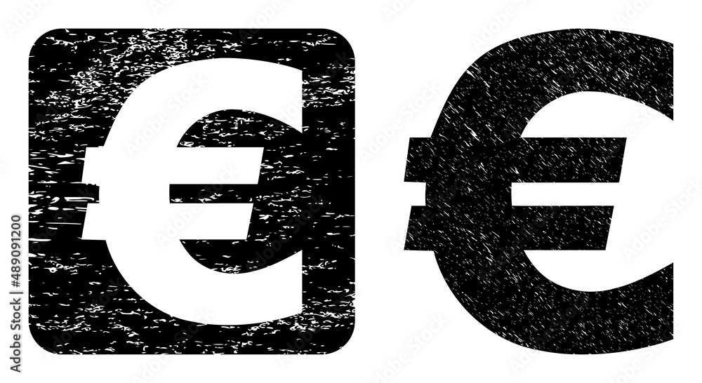Vector Euro symbol carved pictogram. Grunge Euro symbol stamp, done ...