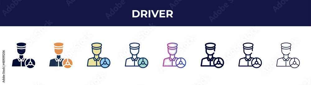 driver icon in 8 styles. line, filled, glyph, thin outline, colorful ...