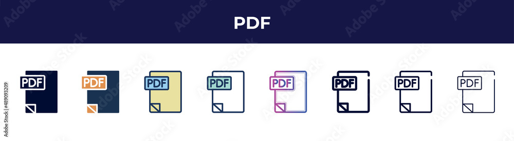 pdf icon in 8 styles. line, filled, glyph, thin outline, colorful ...