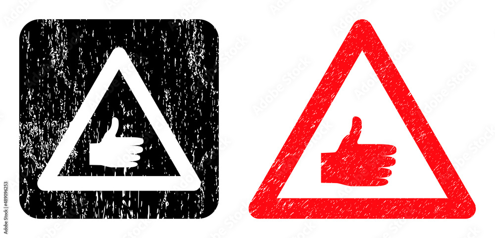 Vector thumb up warning stencil icon. Grunge thumb up warning watermark ...