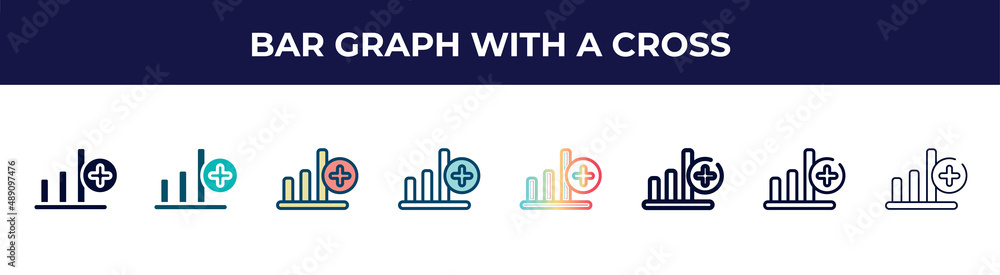bar graph with a cross icon in 8 styles. line, filled, glyph, thin ...