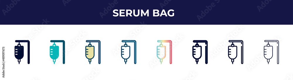 serum bag icon in 8 styles. line, filled, glyph, thin outline, colorful ...