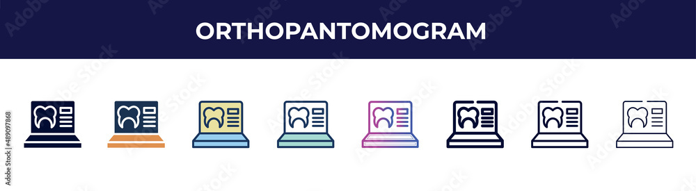orthopantomogram icon in 8 styles. line, filled, glyph, thin outline, colorful, stroke and ...