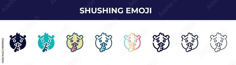 shushing emoji icon in 8 styles. line, filled, glyph, thin outline ...