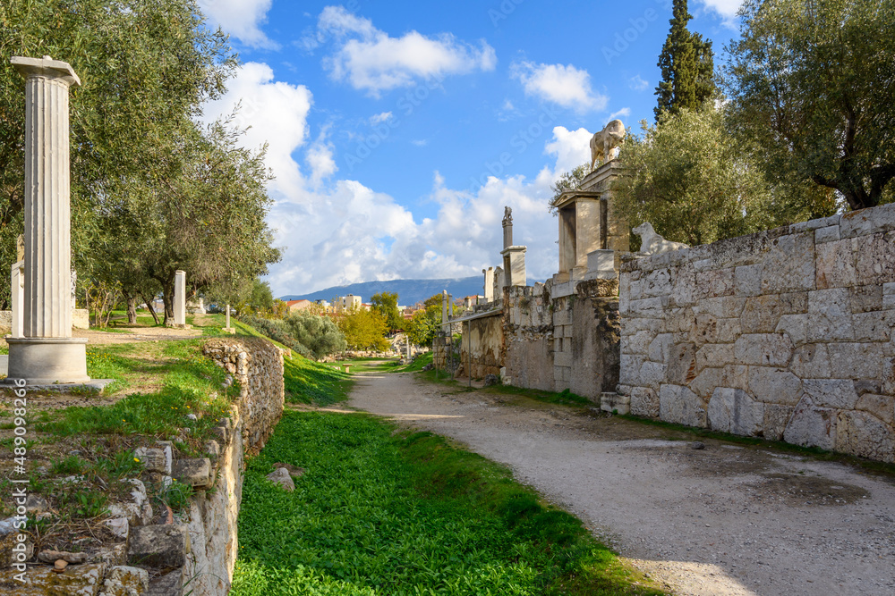 The ancient Sacred Way and Street of the Tombs, the road from Athens to ...