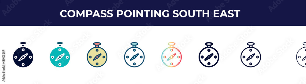 compass pointing south east icon in 8 styles. line, filled, glyph, thin ...
