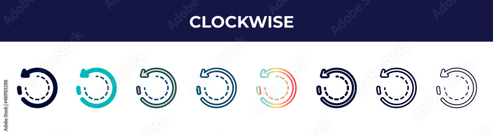 clockwise icon in 8 styles. line, filled, glyph, thin outline, colorful ...