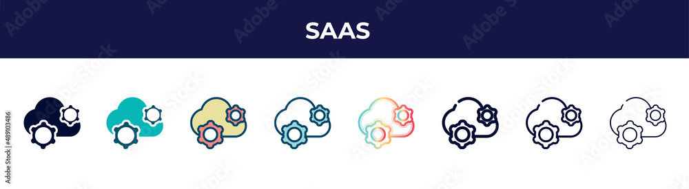 saas icon in 8 styles. line, filled, glyph, thin outline, colorful ...