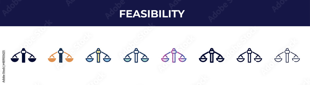 Vektorová grafika „feasibility icon in 8 styles. line, filled, glyph ...