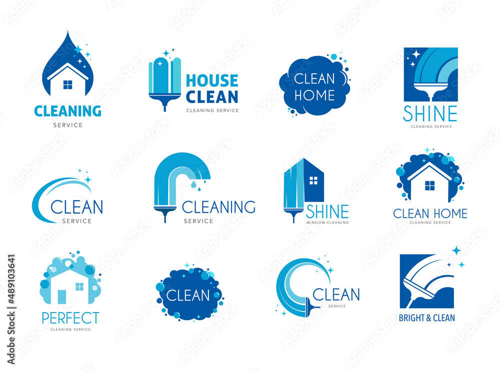 Cleaning services logo collection in blue colors Stock Vector | Adobe Stock