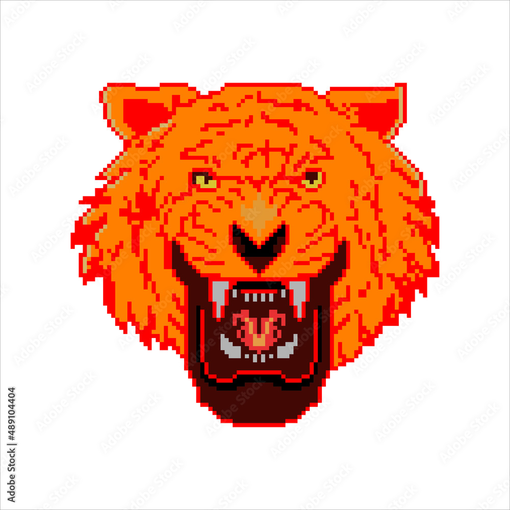 Pixel art with angry tiger face. Vector illustration. Stock Vector ...