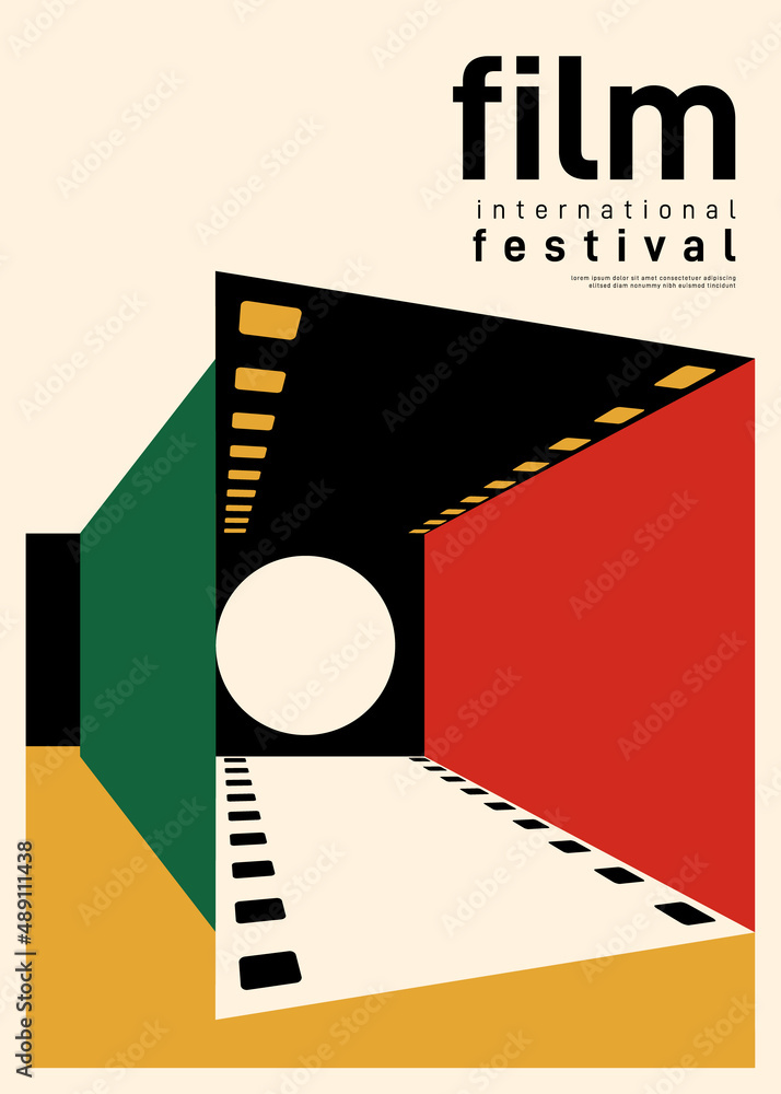 Movie and film poster design template background with vintage camera ...