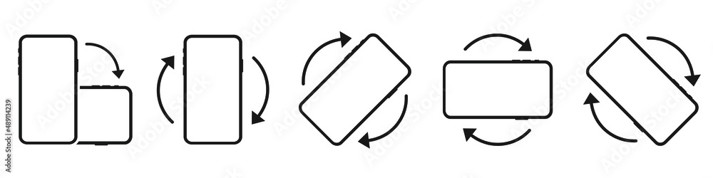 Rotate smartphone icon set isolated on white background. Mobile screen ...